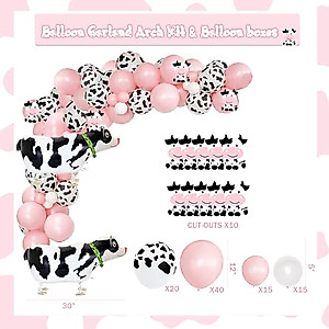 114 PCs Cow Party Decorations, Fiesec Pink Cow Birthday Party Decorations Backdrop Balloon Garland Arch Banner Cake Cupcake Topper Walking Cow Balloon Cow Print Moo Pink White Black