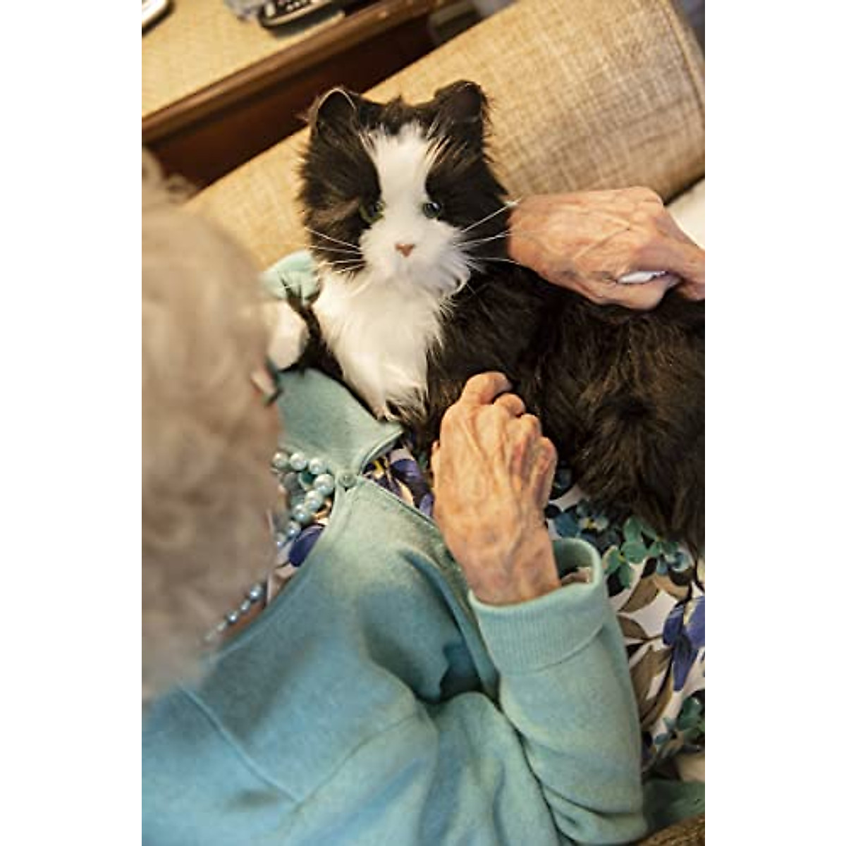 JOY FOR ALL Companion Pet for Seniors - Lifelike Animatronic Cat - Realistic Soft-Touch Fur & Purring - Therapy Stuffed Animal - Toy for Alzheimer's & Dementia - Tuxedo
