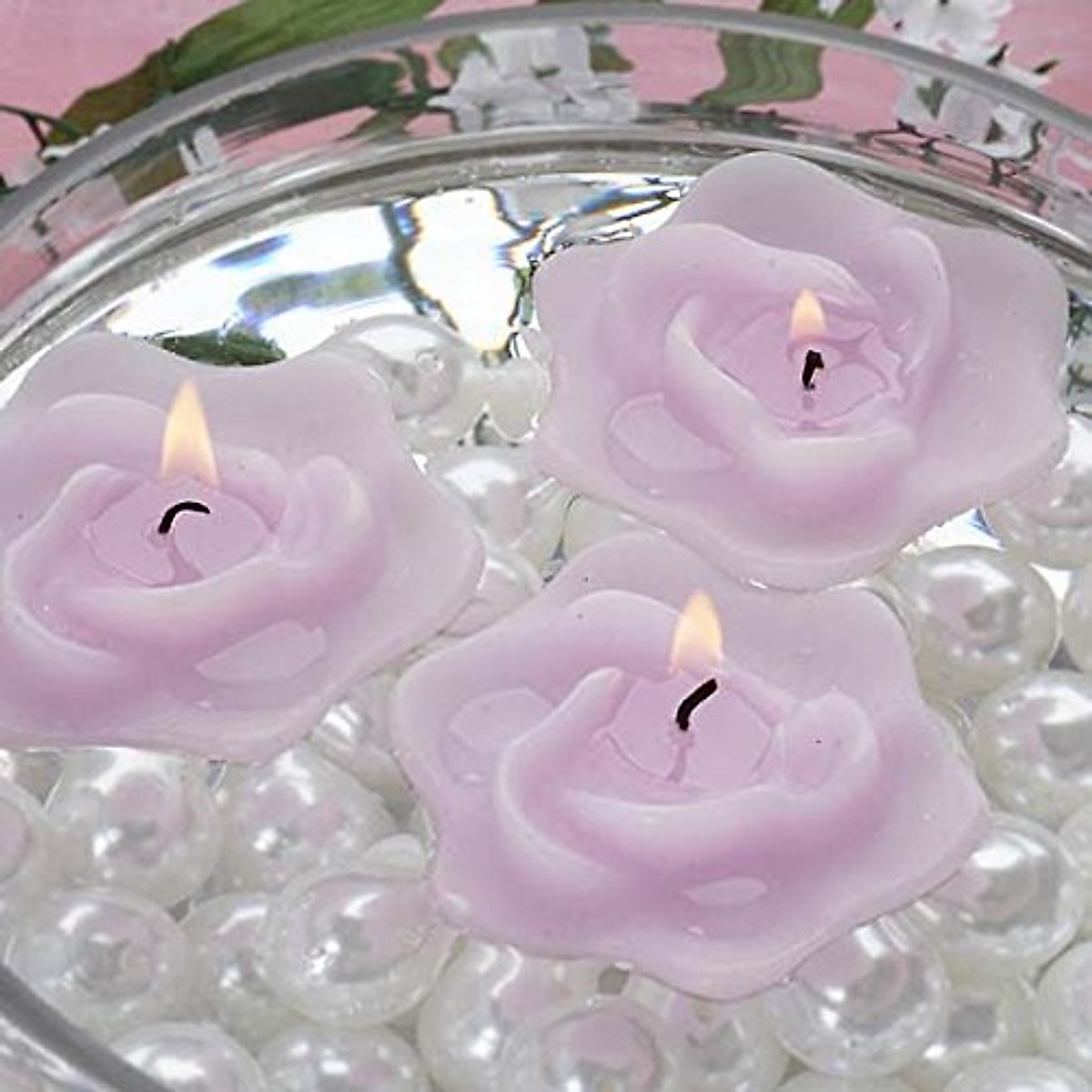 Efavormart Set of 4 Lavender Unscented Floating Rose Candle for Wedding Party Birthday Centerpieces Home Decorations Supplies