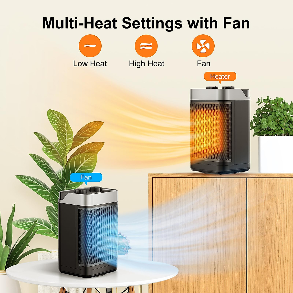 Space Heater Indoor, 1500W Portable Heater, 60°Oscillating Electric Heater for Bedroom Office Indoor Use (Black)