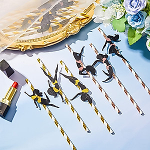 36 Pieces Girls Night Out Party Decorations Glitter Confetti Women Dancing Drinking Straws Female Dancer Pre Glued for Bridal Shower Favors Wedding Supplies (Rose Gold, Gold)