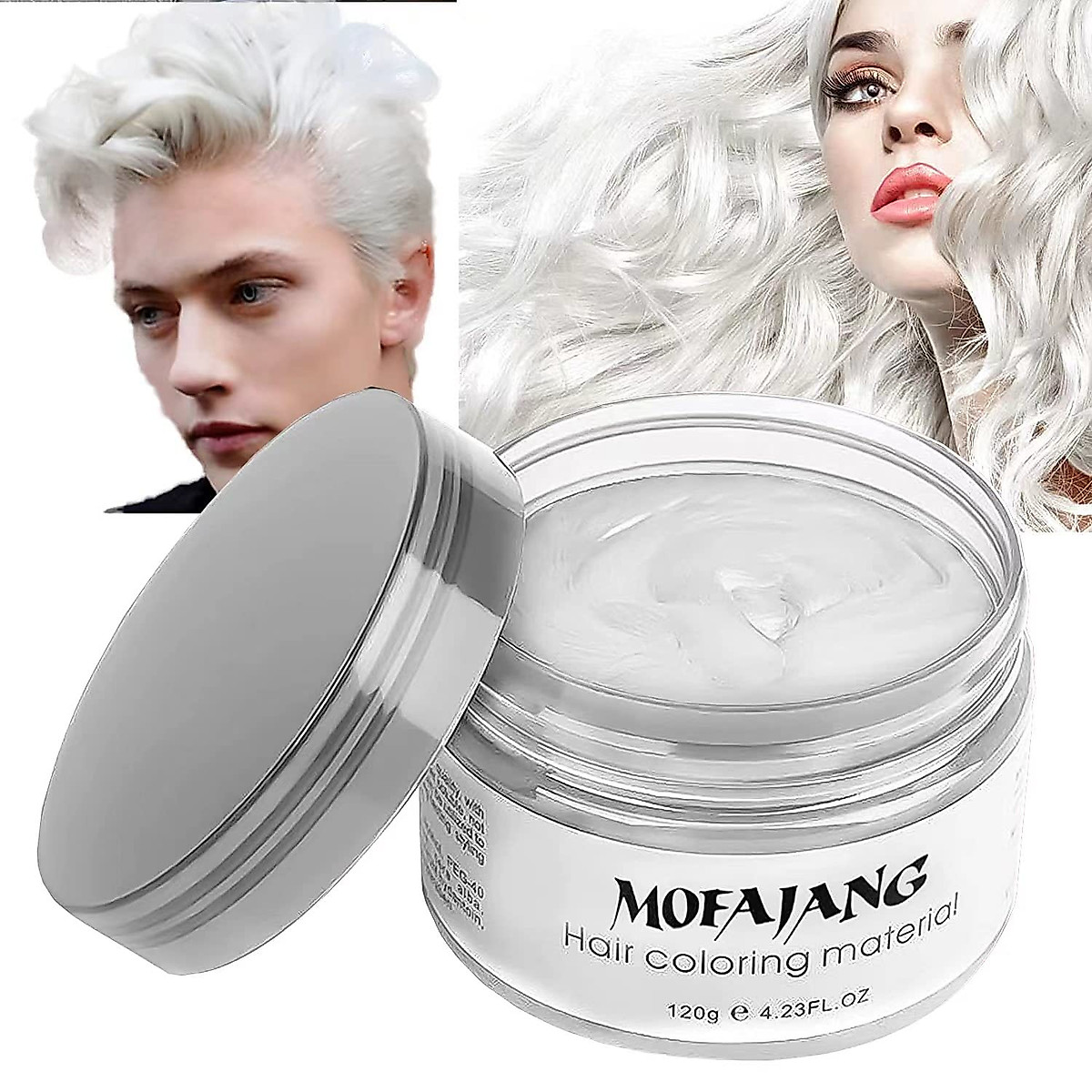 Temporary Hair Color Wax 4.23 oz-Instant Hairstyle Cream Hair Pomades Hairstyle Wax for Party Cosplay Easy Cleaning (1, White)