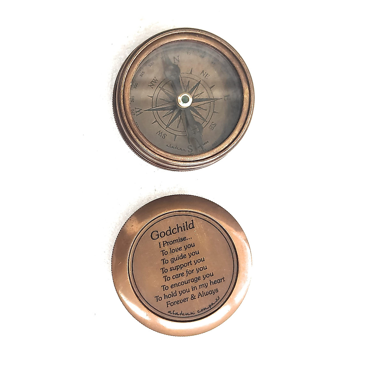 Gift for Godchild Compass | Godson Goddaughter - I Promise to Love You Baptism Gifts Christian Communion Confirmation Christmas Birthday Gifts for Boys Girls Kids (with Leather Case)