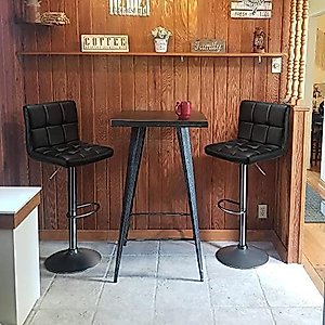 Yaheetech 3-Piece Bar Table Set, Round Bar Table and PU Leather Adjustable Swivel Armless Chairs, Modern Counter Height Table Set with 2 Bar Stool for Kitchen, Black