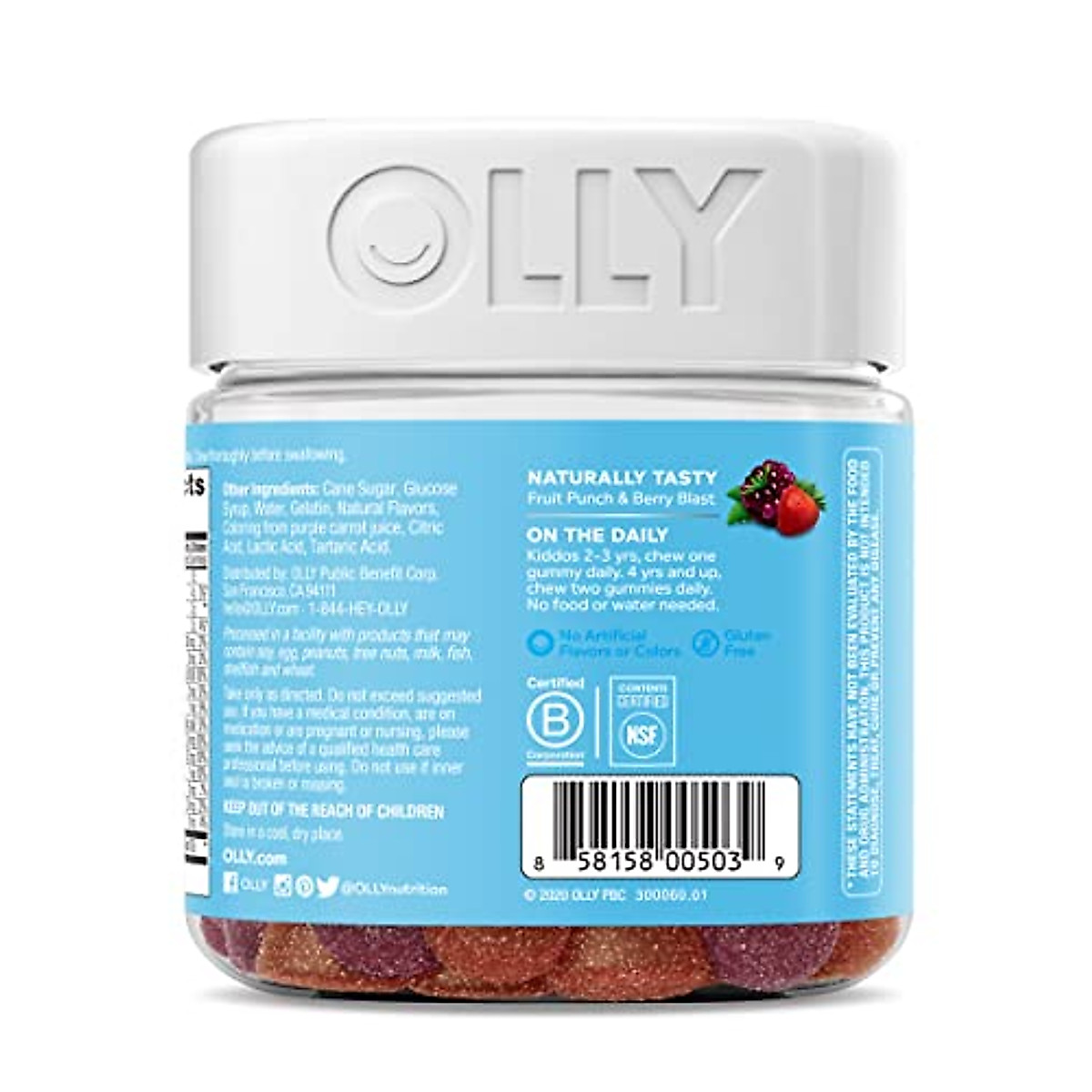 OLLY Kids Multivitamin + Probiotic Gummy, Digestive and Immune Support, Vitamins A, D, C, E, B, Zinc, Chewable Supplement, Berry, 35 Day Supply - 70 Count