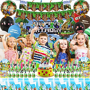 Birthday Party Supplies - 203pcs Birthday Party Supplies Decorations - Party Supplies include Banner, Backdrop, Tablecloth, Cake Toppers, Balloons, Hanging Swirls