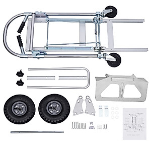 3 in 1 Heavy Duty Aluminum Hand Truck with Double Grip Handles, Industrial Convertible Hand Truck Dolly Cart with Handle, 1200 LBS Capacity Moving Dolly Hand Truck Flatform Cart with 10" Rubber Wheels