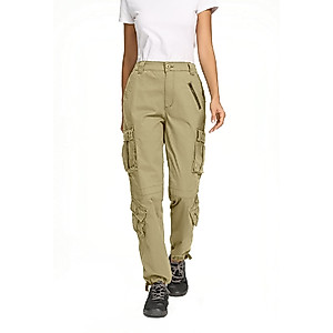 Raroauf Work Cargo Pants Womens Cotton Casual Military Combat Tactical Pants,Rip-Stop Outdoor Hiking Trousers Khaki US 10