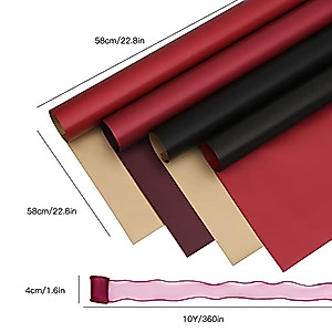 HYSSINOWRAP 40 sheets 4 colors Double sided color packaging flower wrapping paper gift wrapping paper DIY gift wrapping paper 23.6X23.6 Inch (007) (1-RED AND BLACK SERISE)