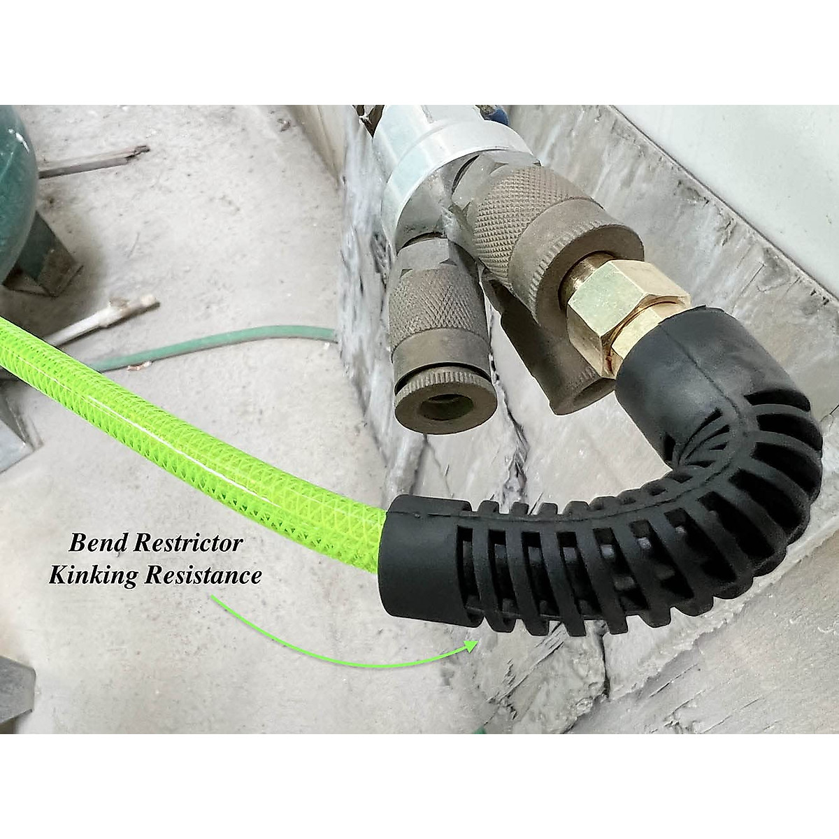 SANFU (PU) Polyurethane Air Hose Reinforced 1/4”ID(6.3 x 9.8mm) x 100ft, Anti-low temperature 300PSI with 1/4-Inch Swivel Solid Brass Quick Coupler and Plug, Emerald Green(100’)