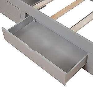 CITYLIGHT Twin to King Daybed with Storage Drawers, Wood Extendable Daybed with Trundle, Kids Sofa Bed Frame for Bedroom Living Room, No Box Spring Needed (Twin to King, Gray)