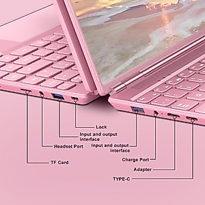 Ruzava/Aocwei 14" Laptop 8GB DDR4 256GB SSD Celeron Intel N5095 (Up to 2.9Ghz) 4-Core Win 11 PC with Cooling Fan 1920 * 1200 2K FHD Screen Dual WiFi Support 1TB SSD Expand for Game Work Study-Pink