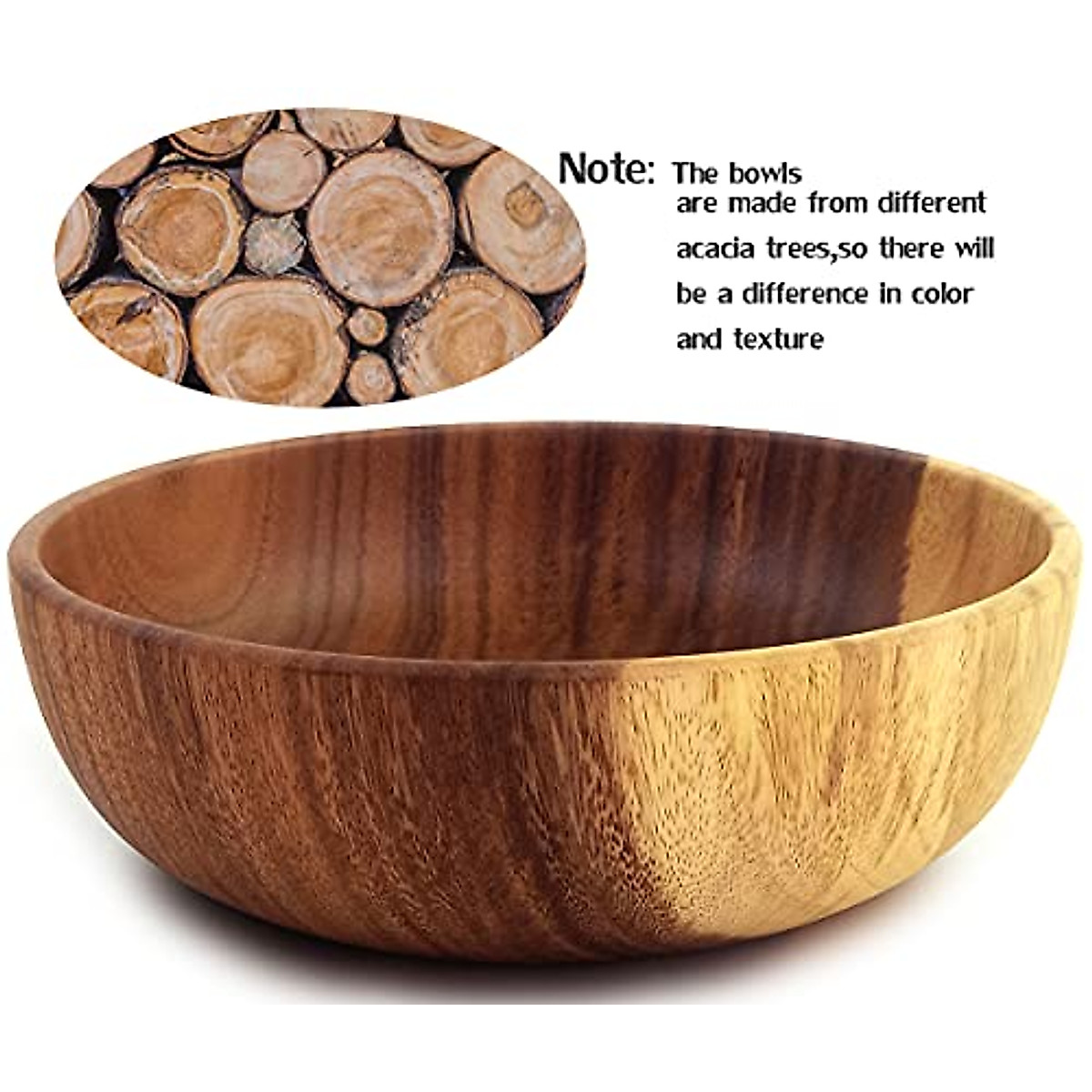 WEIGEER Acacia Wooden Salad Serving Bowl Solid Wood Hand-Carved Bowl Fruit Bowl 9.5