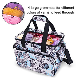 CURMIO Knitting Bag, Yarn Storage Tote with Compartments for Knitting Needles, Crochet Hooks, Knitting Project and Accessories, Bag Only, Dandelion