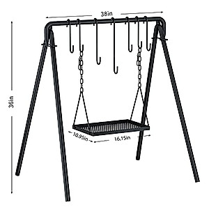 38" Grill Swing Large Campfire Grill Stand w/6 Hooks Cast Iron BBQ Grill Campfire Cooking Stand Cookware Hanging Rack Outdoor Picnic Camping Bonfire Party Barbecue Set for Cookware & Dutch Oven