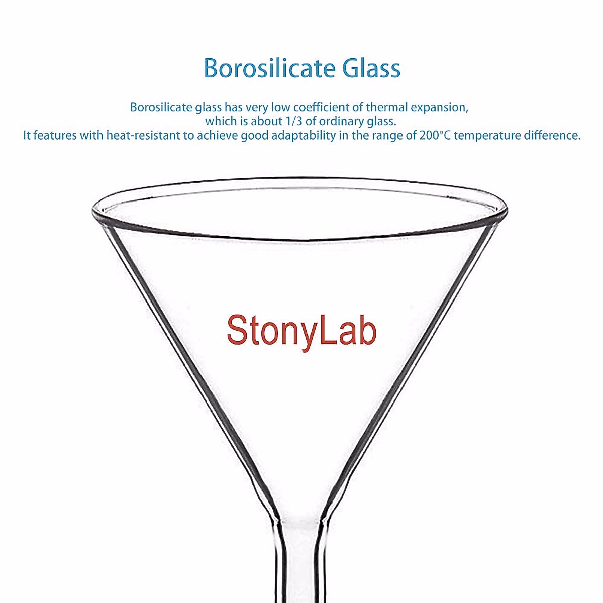 StonyLab Glass Short Stem Powder Funnel with 100 mm Top O.D. and 19/22 Inner Joint Filter Funnel Glass Funnel