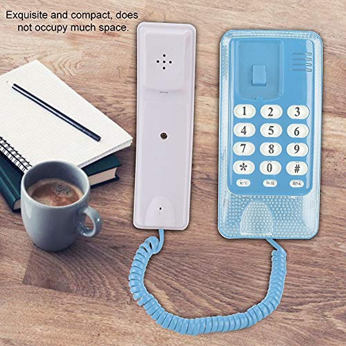 Bewinner Wired Corded Phone, Landline Phone Without Caller ID Display, Desktop Wall Phone for Home with Flash Function/Mute/Last Number Redial(Blue)