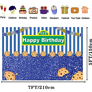 Children's Birthday Photography Backdrop Blue and White Stripes 123 Birthday Party Backdrop Banner Decoration Portrait Photography Props Photo Studio 7x5FT