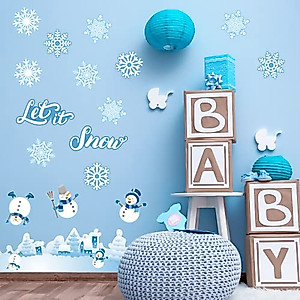 NBjiuyin 48 Pieces Winter Snowman Snowflakes Cutouts with Glue Point Dots Assorted Bule Winter Cartoon Accents Cutouts for School Classroom Bulletin Board Home Decorations (CB-02)