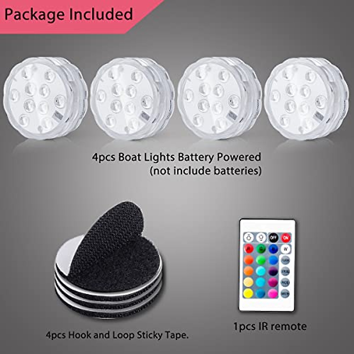 Shangyuan Boat Lights Wireless, Battery Powered Operated Marine Led Interior Light for Boat Deck Courtesy Light, for Fishing Pontoon Sailboat Kayak, Remote Control Multi Color Changing, RGB, 4PCS