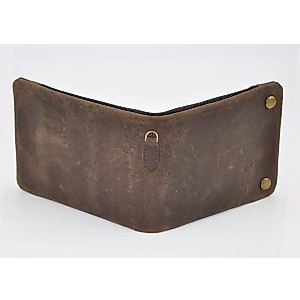 Le'aokuu Mens Genuine Crazy Horse Leather Cowhide Bifold Card Case Purse Wallet Snap Button