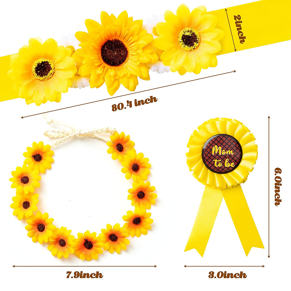 R HORSE Sunflower Maternity Sash Mom to Be & Daddy to Be Corsage Wreath Headdress Decoration Spring Summer Baby Shower Kit Party Favors Baby Boy Pregnancy Photo Prop Gift