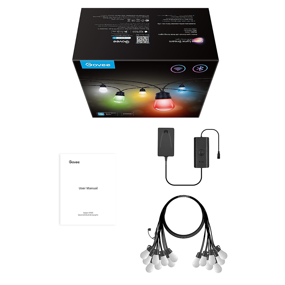 Govee Smart Outdoor String Lights H7020, RGBIC Warm White 48ft LED Bulbs for Outdoor, WiFi Patio Lights Work with Alexa, Google Assistant, APP Control, IP65 Waterproof