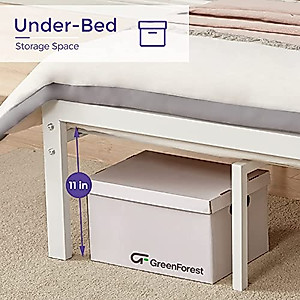 GreenForest Twin Bed Frame with Wooden Headboard Platform Bed with Metal Support Slats NO-Noise Heavy Duty Bed Base Industrial Style with 9 Strong Legs,Mattress Foundation,Twin