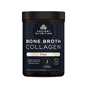 Ancient Nutrition Collagen Powder, Bone Broth Collagen, Pure, Hydrolyzed Multi Collagen Peptides, Supports Skin and Nails, Joint Supplement, 30 Servings, 15.9oz