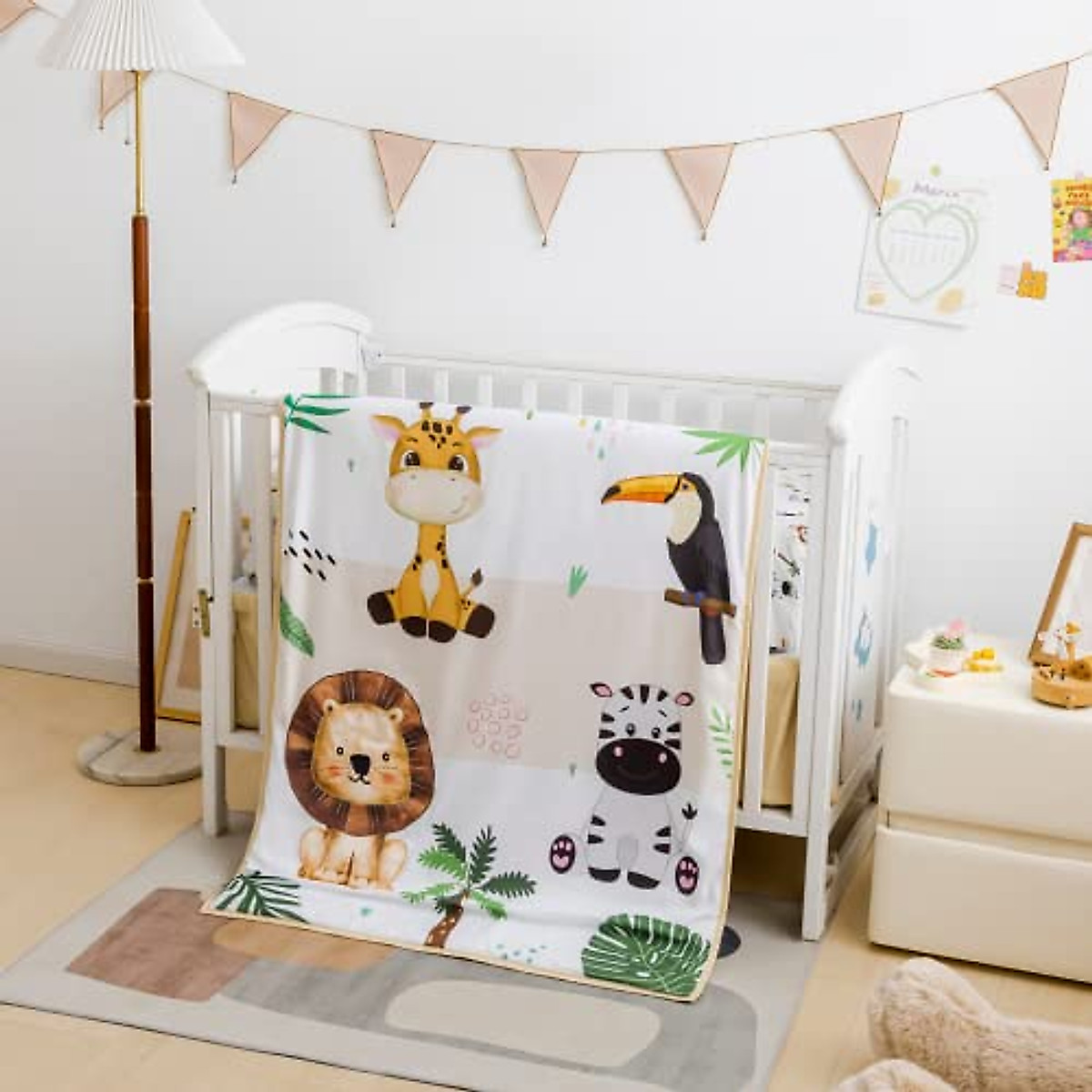 Cokouchyi Safari Animal Crib Bedding Set for Baby Boys Girls, 3-Piece Baby Crib Bedding Set, Standard Size Crib Set Including Crib Sheet, Comforter & Crib Skirt