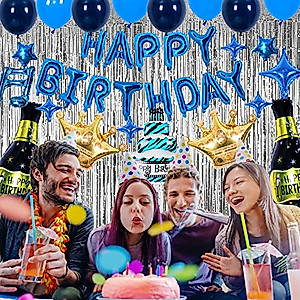 Birthday Decorations Men Happy Birthday Balloons for Women Blue and Gold Bday Party Suppliers with Rain Curtains Girls Boys suit for Age 13th 16th, 18th, 21st, 30th, 40th, 50th, 60th Birthday Decor