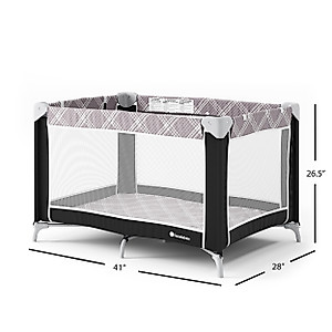 Foundations Sleep 'N Store Baby Pack and Play Yard - Portable Yard with Removable Infant Bassinet - Easy to Store Foldable Travel Play Pen - Includes Storage Bag & Foam Mattress - Mod Plaid Gray
