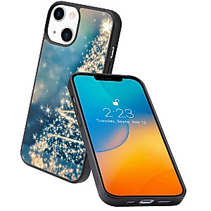 JOYLAND Christmas New Year Phone Case for iPhone 14 Pro,Christmas Tree Girly Protective Case Black Soft Silicone&Aluminum Hard Back Scratch Resistant Shockproof Cover for iPhone 14 Pro