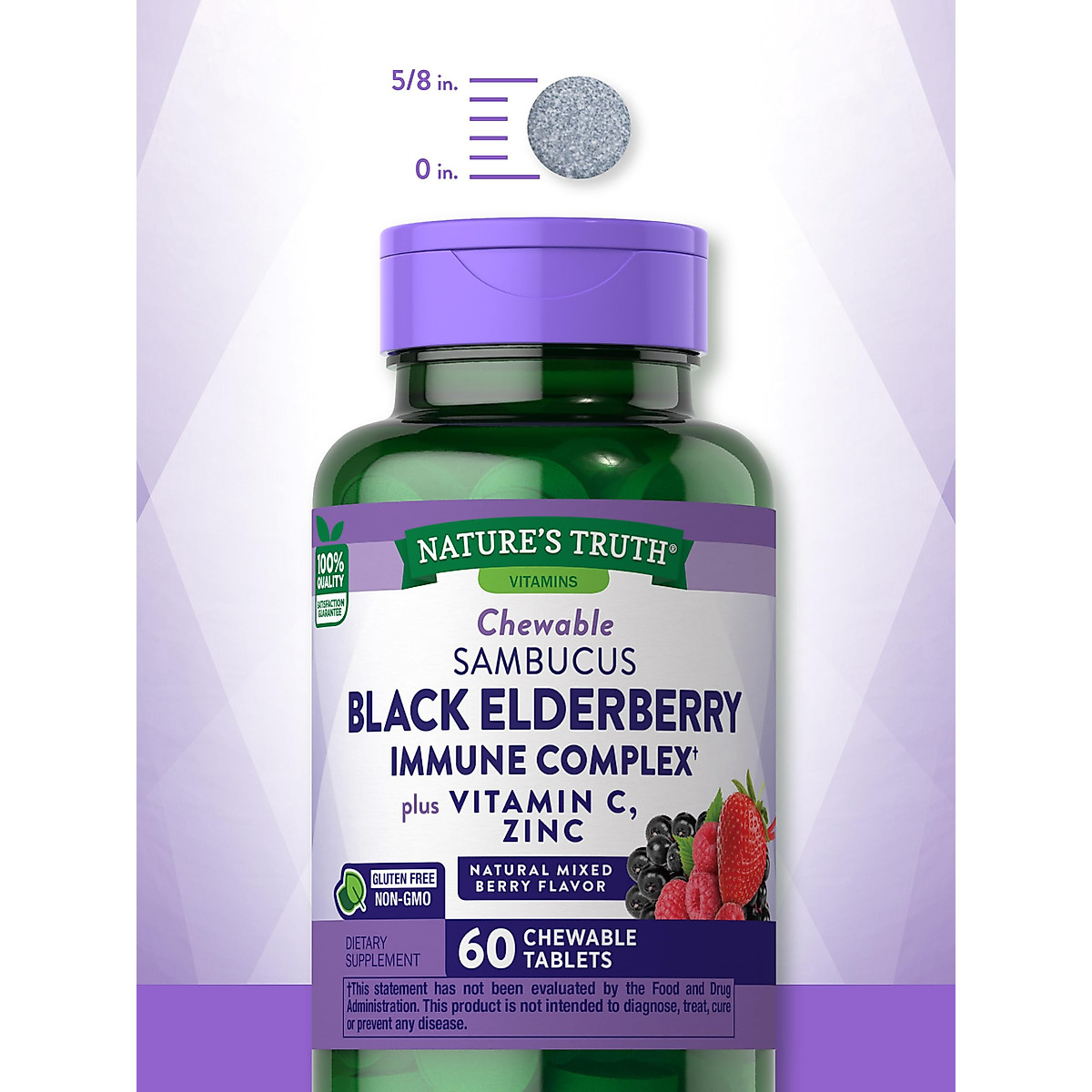 Black Elderberry Immune Complex | 60 Chewable Tablets | Plus Vitamin C & Zinc | Natural Mixed Berry Flavor | Vegetarian, Non-GMO, and Gluten Free Formula | By Nature's Truth