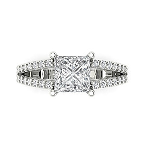 2.44 Ct Princess Cut Clear Simulated Diamond 14K White Gold Solitaire with Accents Engagement Promise Bridal Ring Size 8