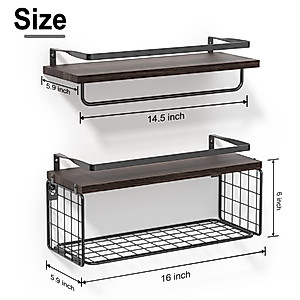 Chiozza Floating Shelves Wall Mounted, Bathroom Shelf Over Toilet with Storage Basket Set of 3, Wall Shelf with Towel Rack for Bedroom Decor Kitchen Storage