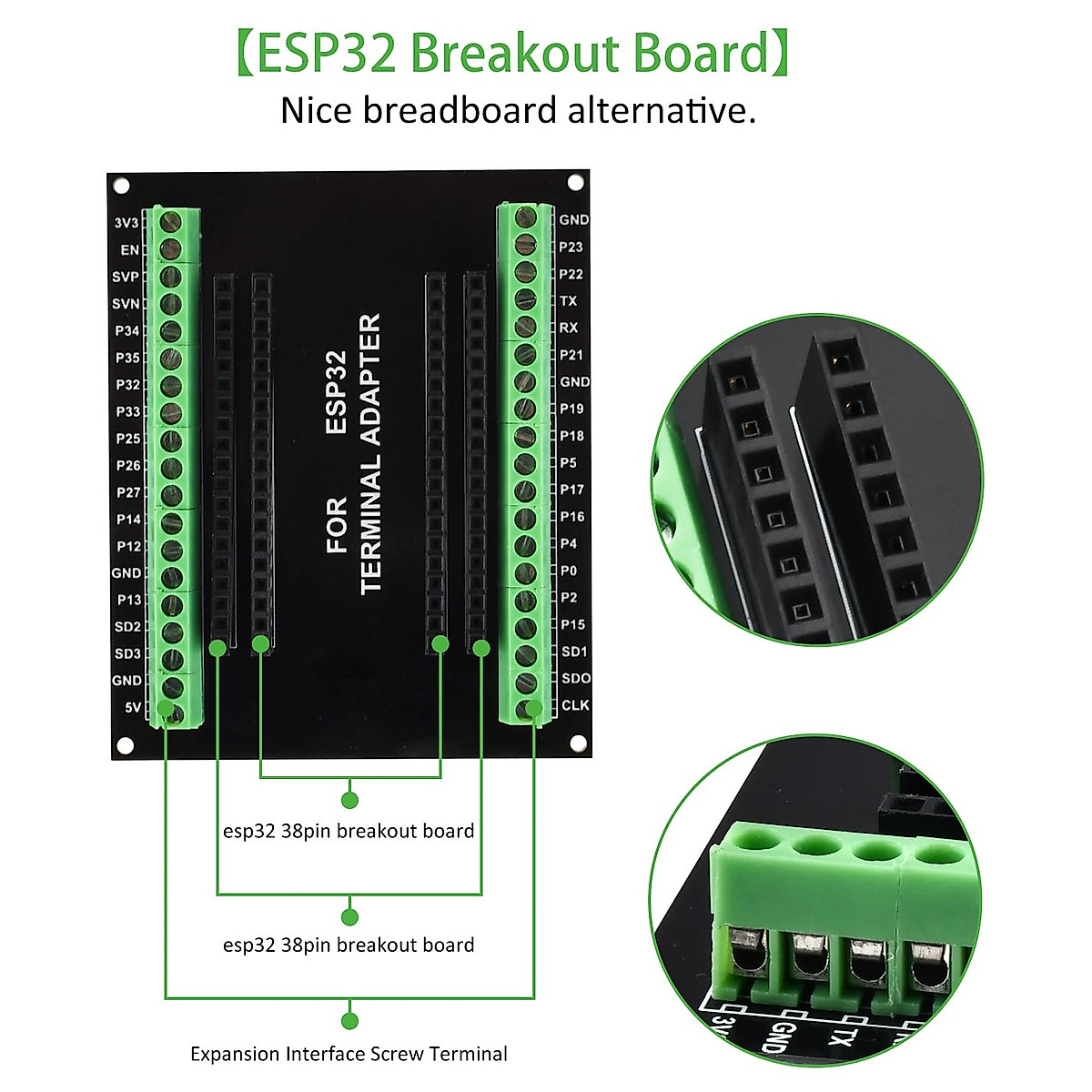 3-Pack 38PIN ESP32 Breakout Board, Aideepen ESP32 ESP32S Breakout Board GPIO 1 into 2 for 38PIN Narrow Version NodeMCU-32S