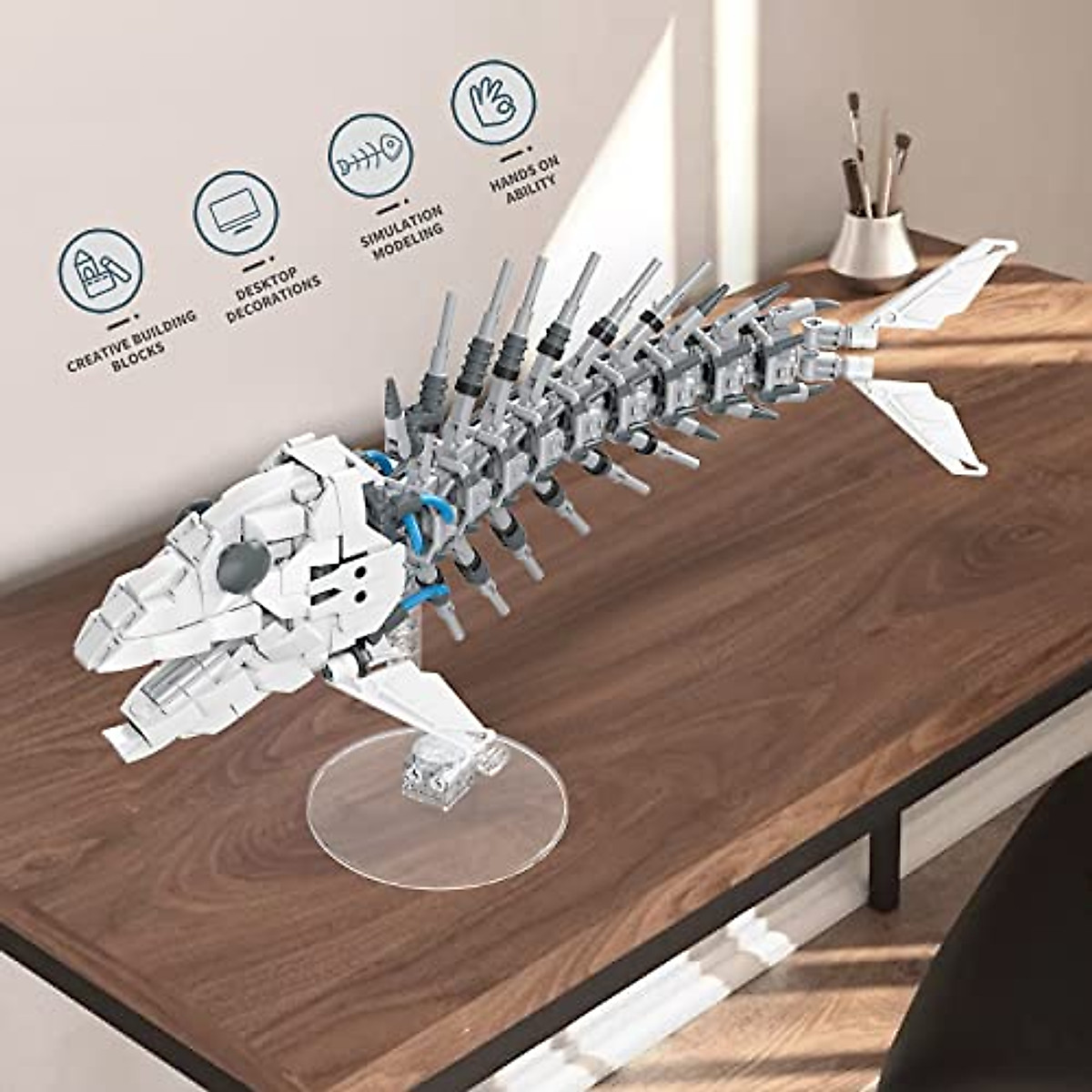 ZYLEGEN Fish Fossil Building Block Kit,Fish Skeleton Model Bricks Kit Decoration,Cool Ideas Gift Toy Set for Deap Sea Fish Fans,Decorative Fish Bone Model for Office,Living Room,Shelf,Home Decor
