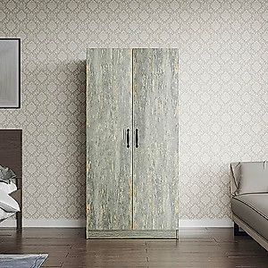 RIDFY 65" Bedroom Armoires,High Wardrobe with Clothing Rod,Large Storage Wardrobe Cabinet with 2 Doors,Kitchen Cabinet for Office, Home,Grey(65" H x 31.5" W x 20" D)