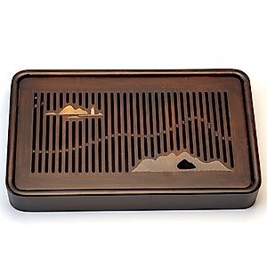 Bamboo Tea Tray Shan Wai Shan Round Corner Chinese Gonfu Tea Serving Tray Middle