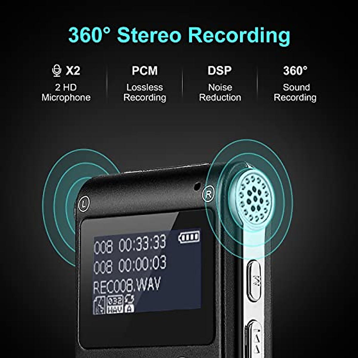 16GB Digital Voice Activated Recorder - Voice Recorder with Playback - Portable Tape Recorder Audio Recording Device with Noise Reduction Audio Recorder for Lectures Meetings