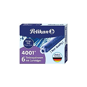 Pelikan 4001 TP/6 Ink Cartridges for Fountain Pens, Royal Blue, 0.8ml, 6 Pack (301176)