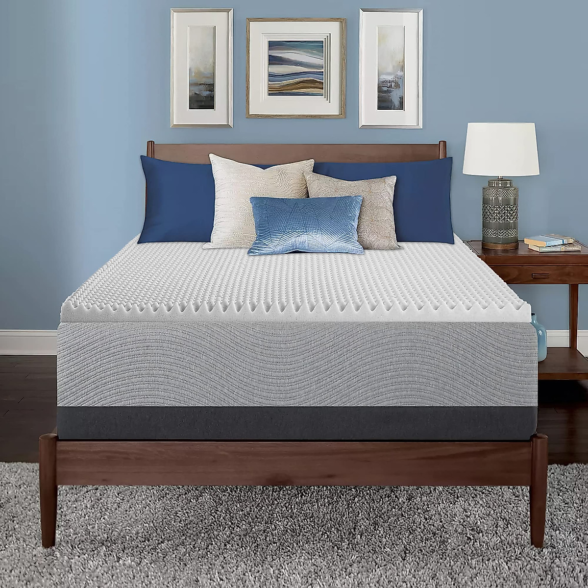 Nutan, 2-Inch Convoluted High Density Foam Mattress Topper, CertiPUR-US Certified for Superior Comfort and Support, Full, White