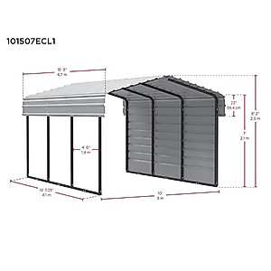 Arrow Carports Galvanized Steel Carport, with 1-Sided Enclosure, Compact Car Metal Carport Kit, 10' x 15' x 7', Charcoal