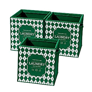 LUFOFOX Felt Fabric Bins,Set of 3,Collapsible Storage Bins with Handles,Foldable Storage Cubes for Shelves,Small Clothes Basket ,11.8"×11.8"×12.2" (Green)