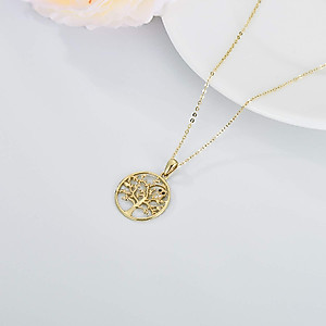 14k Solid Gold Tree of Life Necklaces for Women - owl Moissanite Necklaces Gold Jewelry Present for Wife Girlfriend Mother-1087
