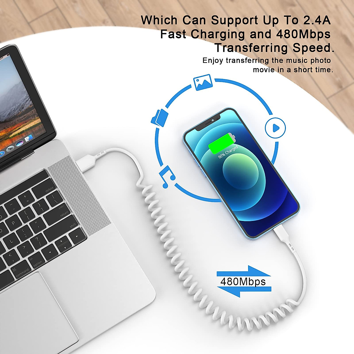 Coiled Lightning Charging Cable 3FT,2 Pack [Apple MFi Certified] iPhone Charger Cord Super Fast Data Syncing Cord for iPhone 14/13/Pro/Mini/12/11/Xs/Xr/X/8/7/6 Connect CarPlay Wall Charger Block