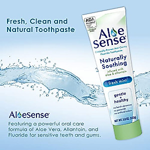 AloeSense Fluoride Toothpaste, Naturally Soothing Toothpaste Sensitive Teeth and Gum Care with Aloe Vera, Allantoin & Fresh Mint Flavor, Gentle & Natural Toothpaste, ADA Approved (5-oz, 3 Count)