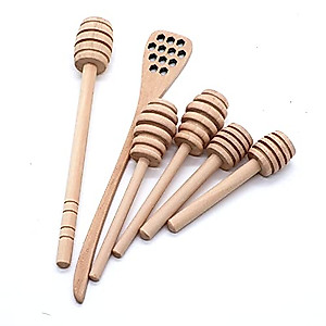 Newwe Honey Dippers (6 pcs set) Wooden Honey Stick in 3 inch, 4inch 7inch Party Supply Wood Honey Spoon For Honey Jar Mixing Stick