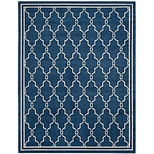 SAFAVIEH Amherst Collection Area Rug - 8' x 10', Navy & Beige, Trellis Design, Non-Shedding & Easy Care, Ideal for High Traffic Areas in Living Room, Bedroom (AMT414P)